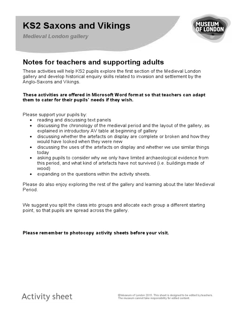 KS2 Saxons and Vikings: Notes For Teachers and Supporting Adults | PDF ...