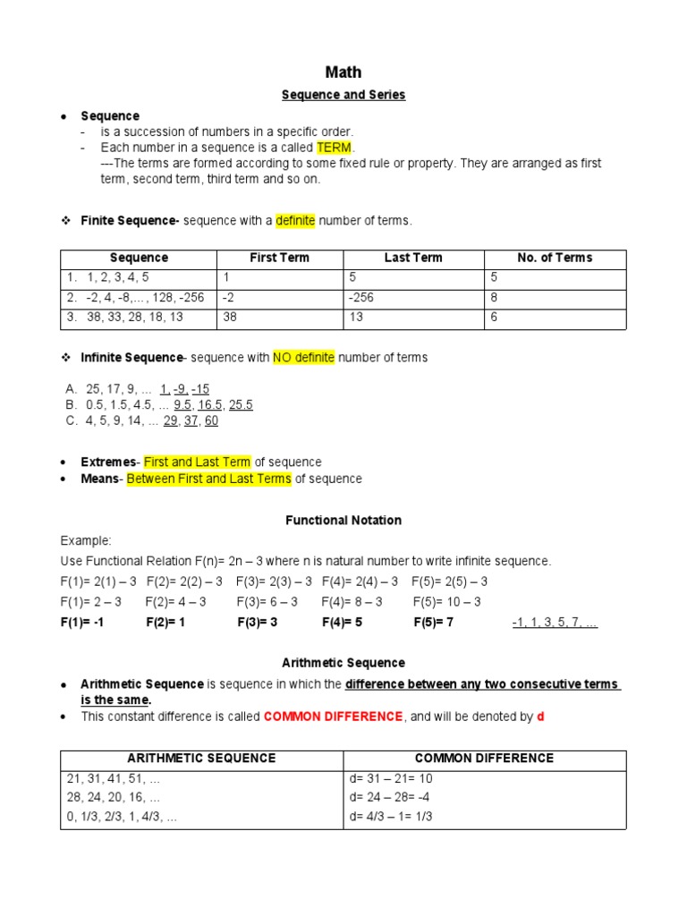 Common Difference D Pdf Sequence Summation