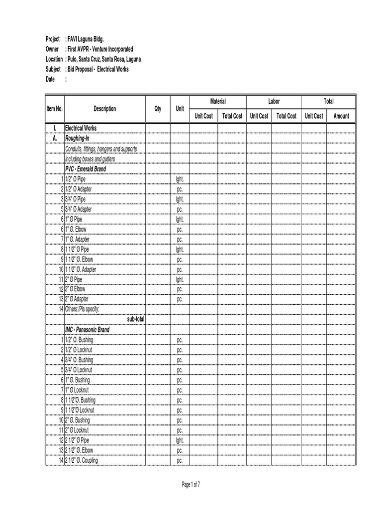 BOQ Format - Electrical PDF | PDF | Science & Mathematics | Technology ...