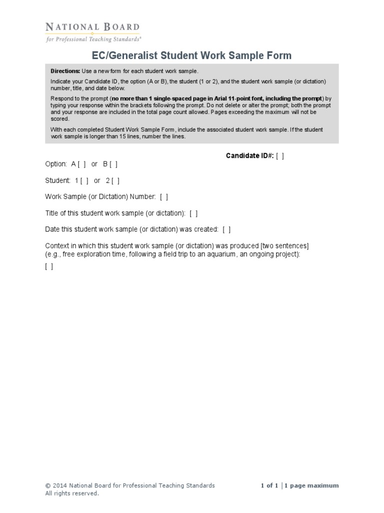 EC/Generalist Student Work Sample Form | PDF
