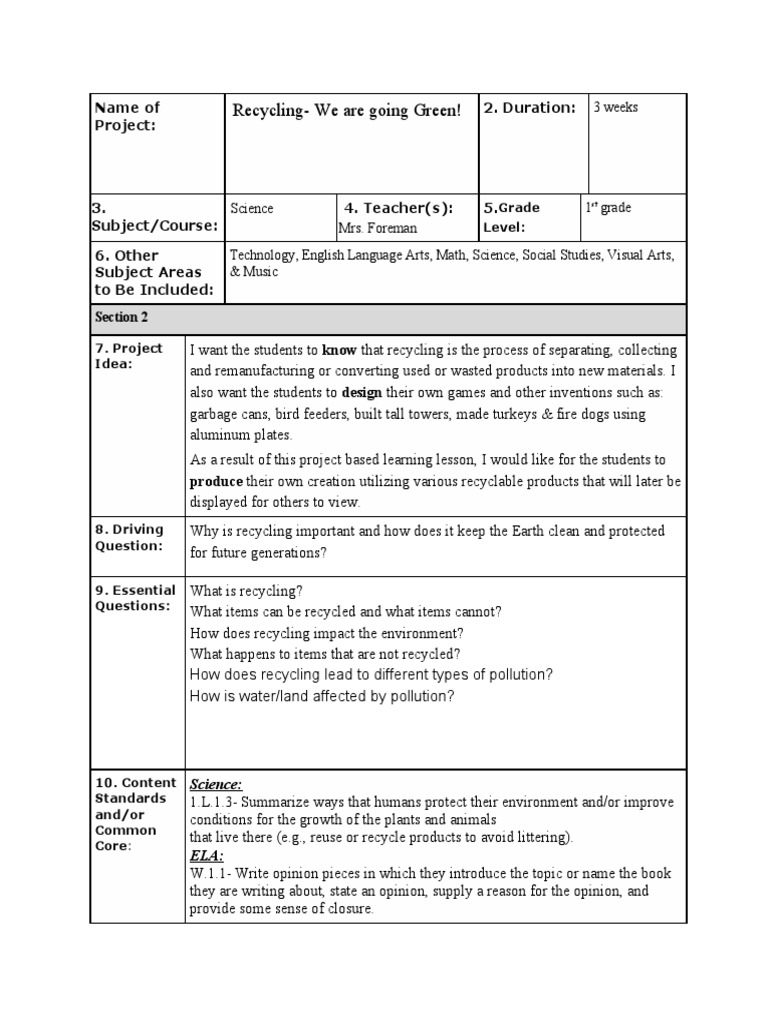 PBL 1stgrade Recycling | PDF | Recycling | Communication