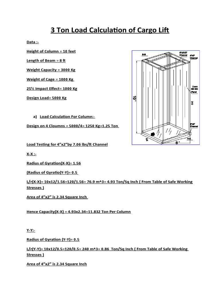 3 Ton Load Calculation of Cargo Lift | PDF