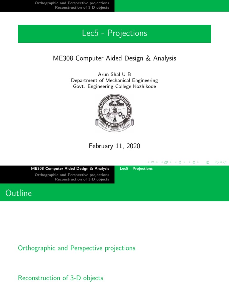 Lec5 - Projections: ME308 Computer Aided Design & Analysis | PDF | Infographics | Geometry