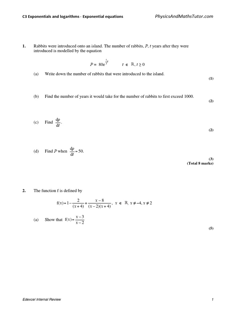 C3 Exponentials and Logarithms - Exponential Equations | PDF ...