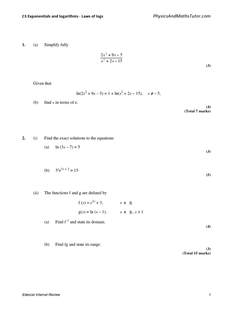C3 Exponentials and Logarithms - Laws of Logs | PDF | Logarithm ...