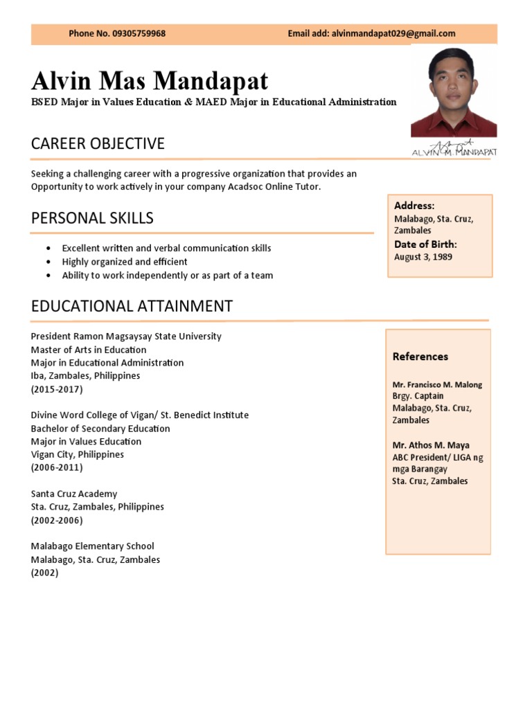 Resume of Alvin M. | PDF | Psychological Concepts | Behavior Modification