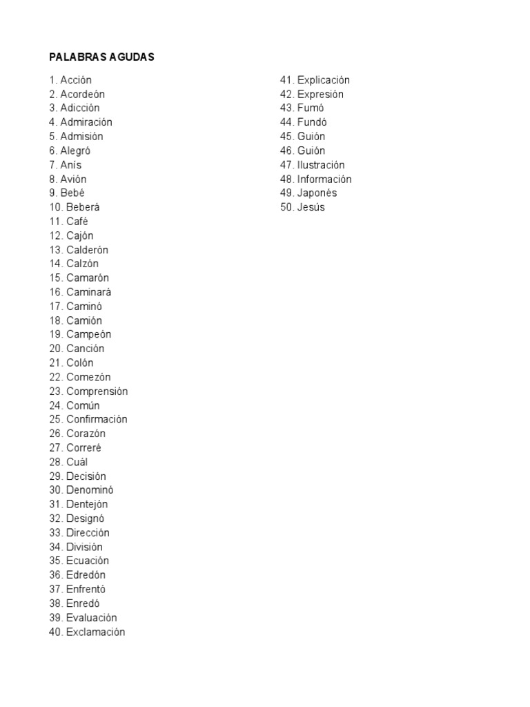 50 Palabras Agudas | PDF