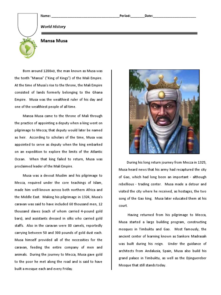 1.3 Mansa Musa Bio | PDF | Religion And Belief