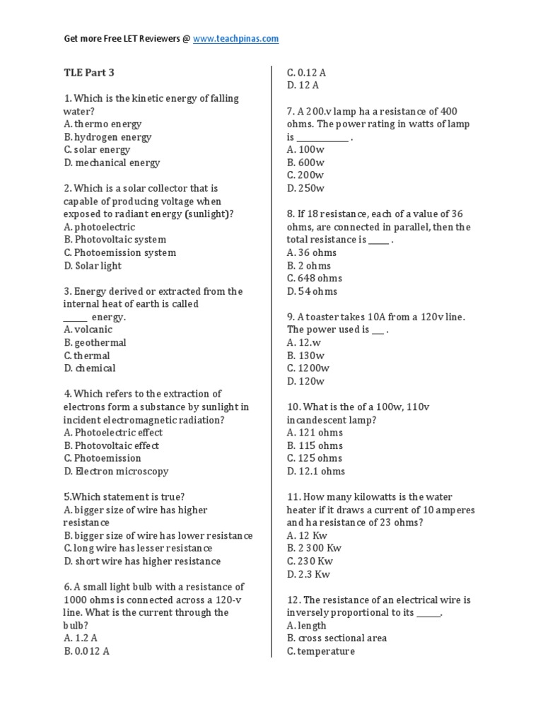LET Exam: TLE Review Questions | PDF | Rectifier | Capacitor