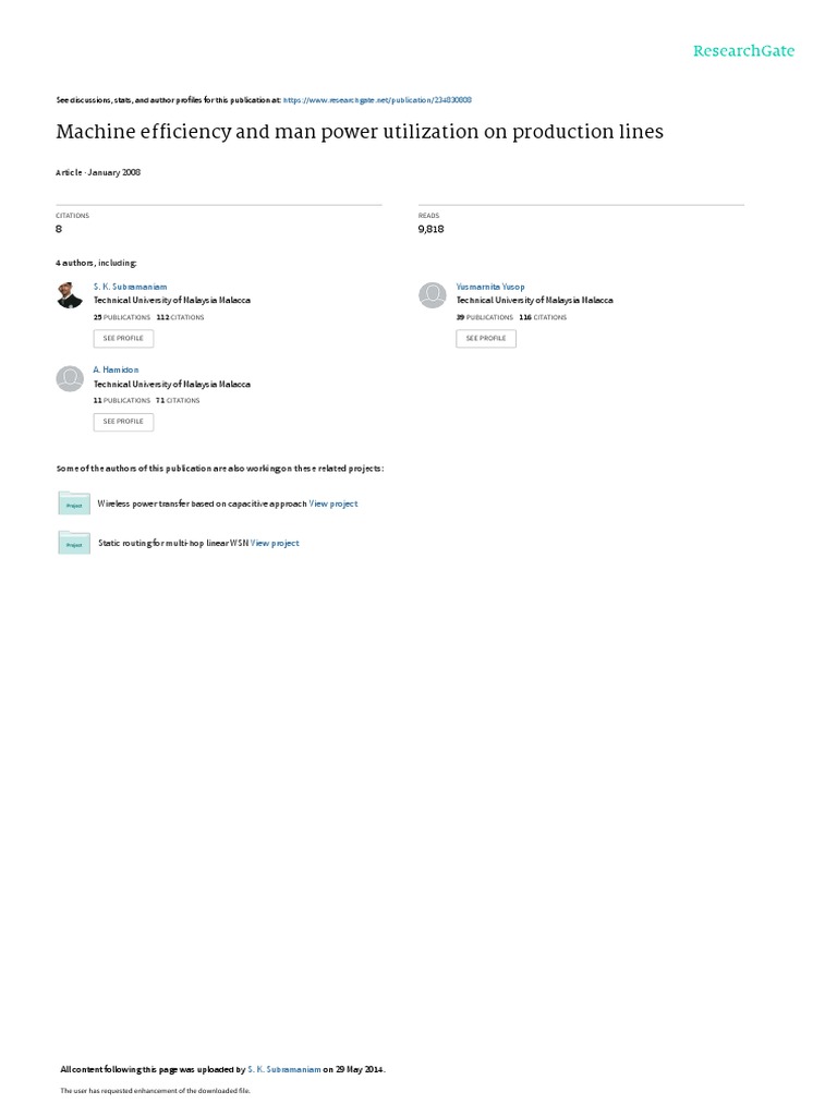 Machine Efficiency and Man Power Utilization On PR | PDF | Automation | Production And Manufacturing