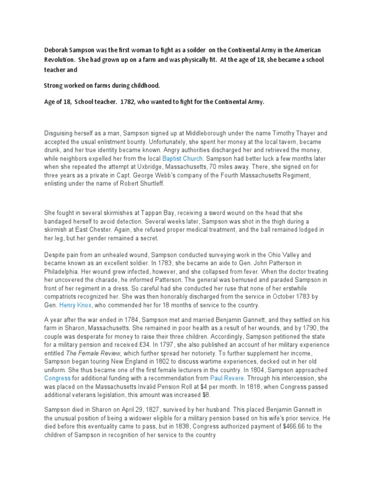 Deborah Sampson Was The First Woman To Fight As A Soldier On The ...