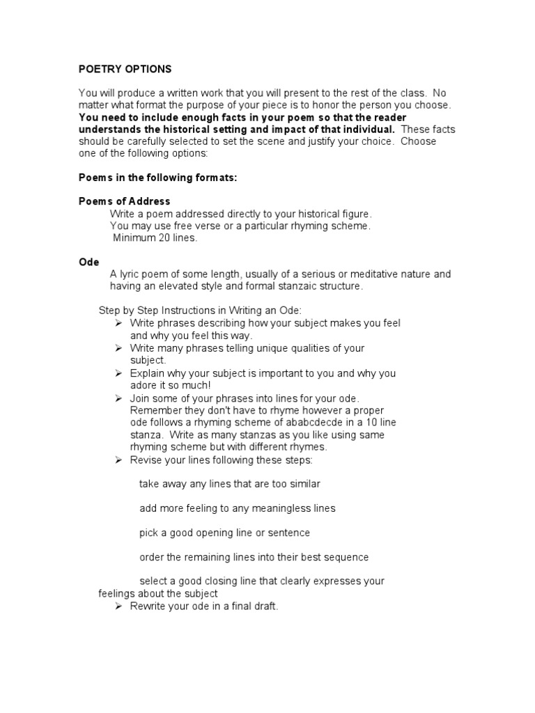 Us History Poetry Options | PDF | Poetry | Adjective