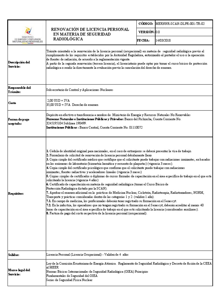 1.2. DLPR Renovacion de Licencias Personales en Materia Seguridad Radiologica | PDF | Radiación ...