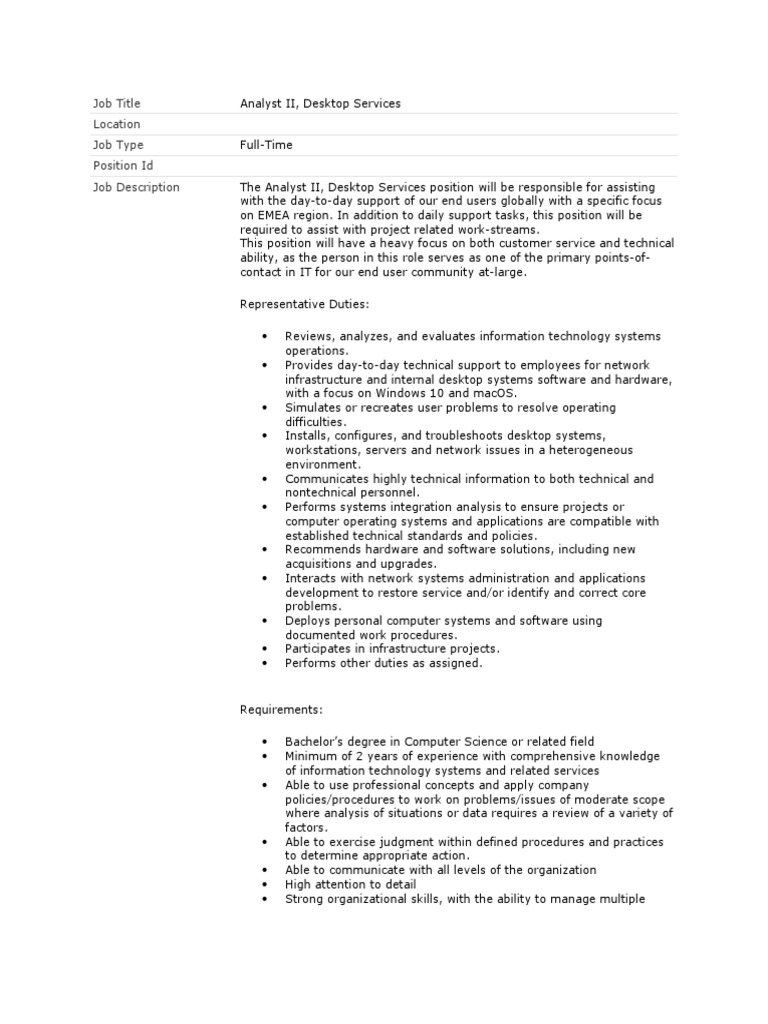 Job Title Location Job Type Position Id Job Description | PDF | System ...