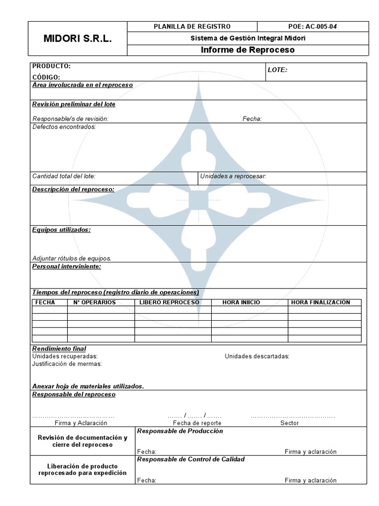 Planilla de Registro de REPROCESOS | PDF