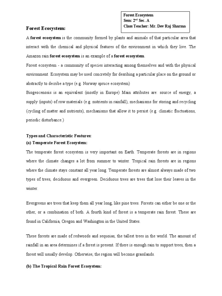Forest Ecosystem:: Types and Characteristic Features: (A) Temperate ...