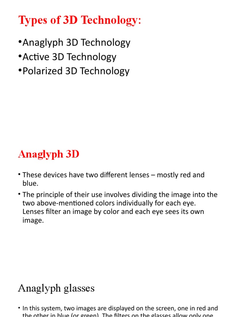 Types of 3D Technology:: - Anaglyph 3D Technology - Active 3D ...