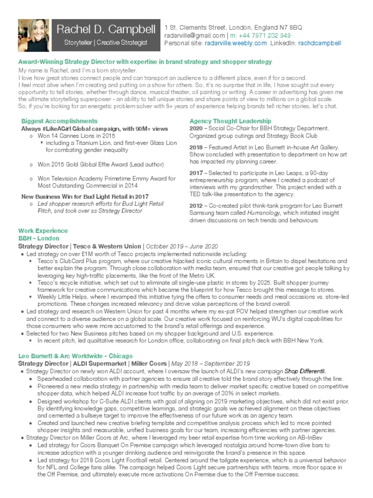 Campbell Rachel CV | PDF | Tesco | Brand