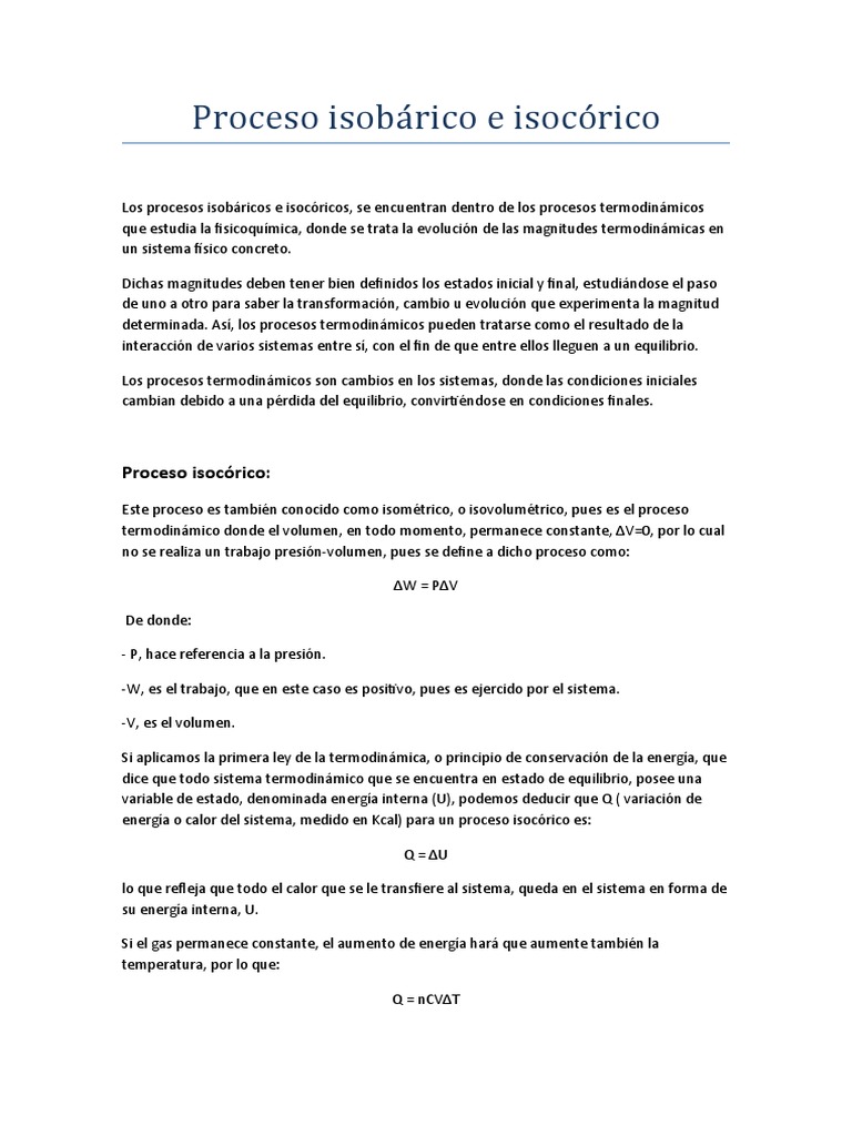 Proceso Isobárico e Isocórico | PDF | Termodinámica | Calor