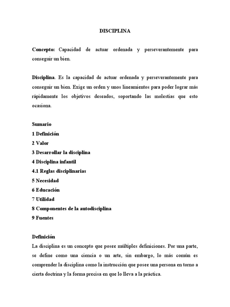 Definición y Valor de la Disciplina | PDF | Disciplinas | Comportamiento