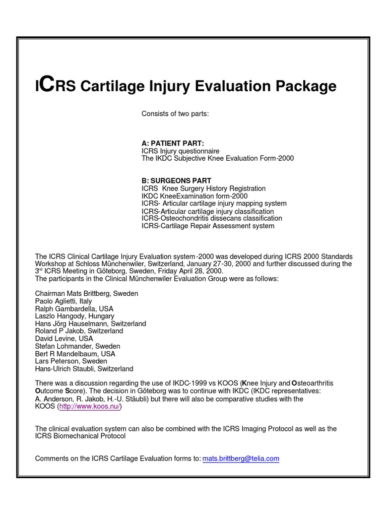 ICRS Cartilage Injury Evaluation Package | PDF | Knee | Anatomical ...