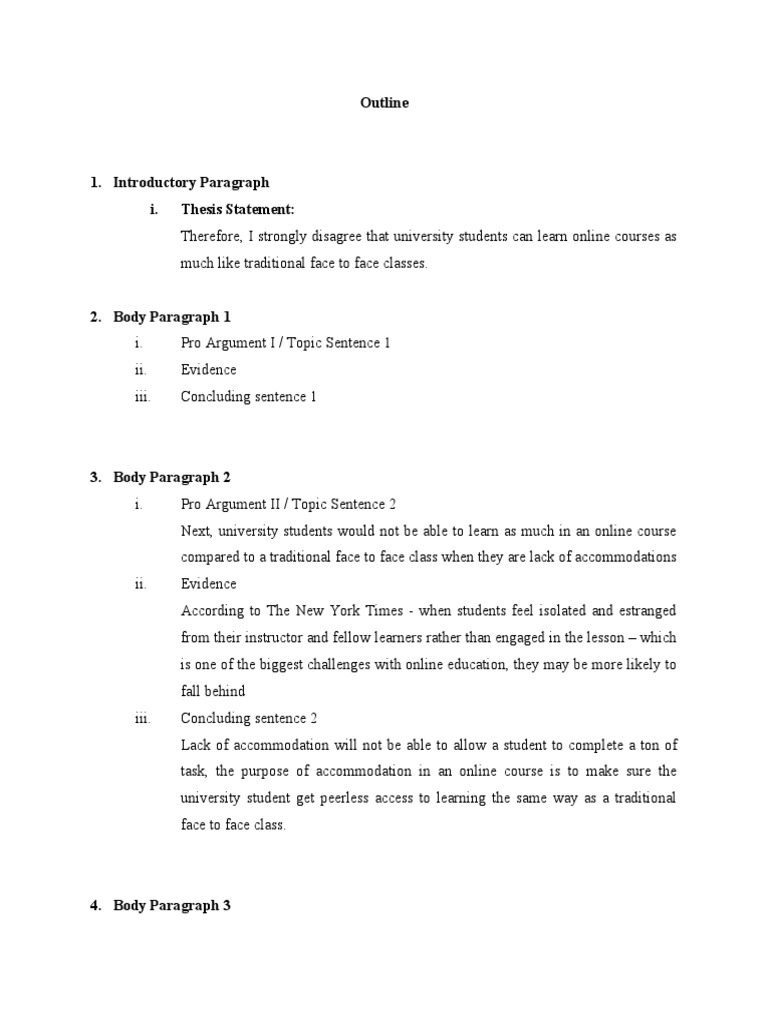 Argumentative Essay Outline | PDF | Educational Technology | Distance ...