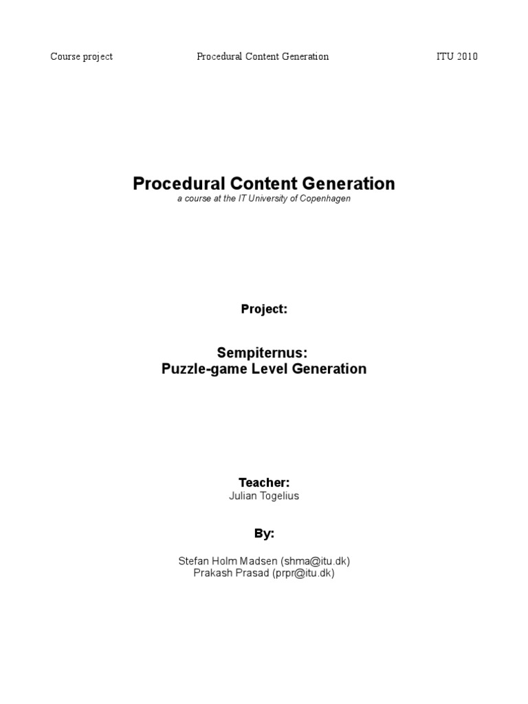 Procedural Generation of Levels For Puzzle Game | PDF | Randomness | Determinism