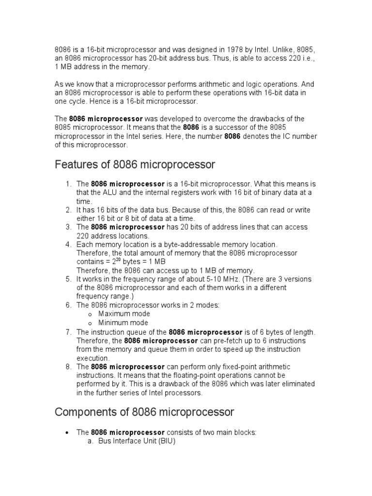 Features Of 8086 Microprocessor Pdf Central Processing Unit Binary Coded Decimal