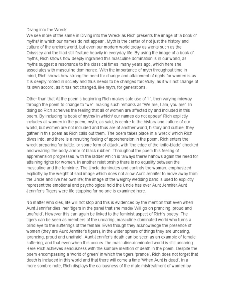 Diving Into The Wreck | PDF | Poetry