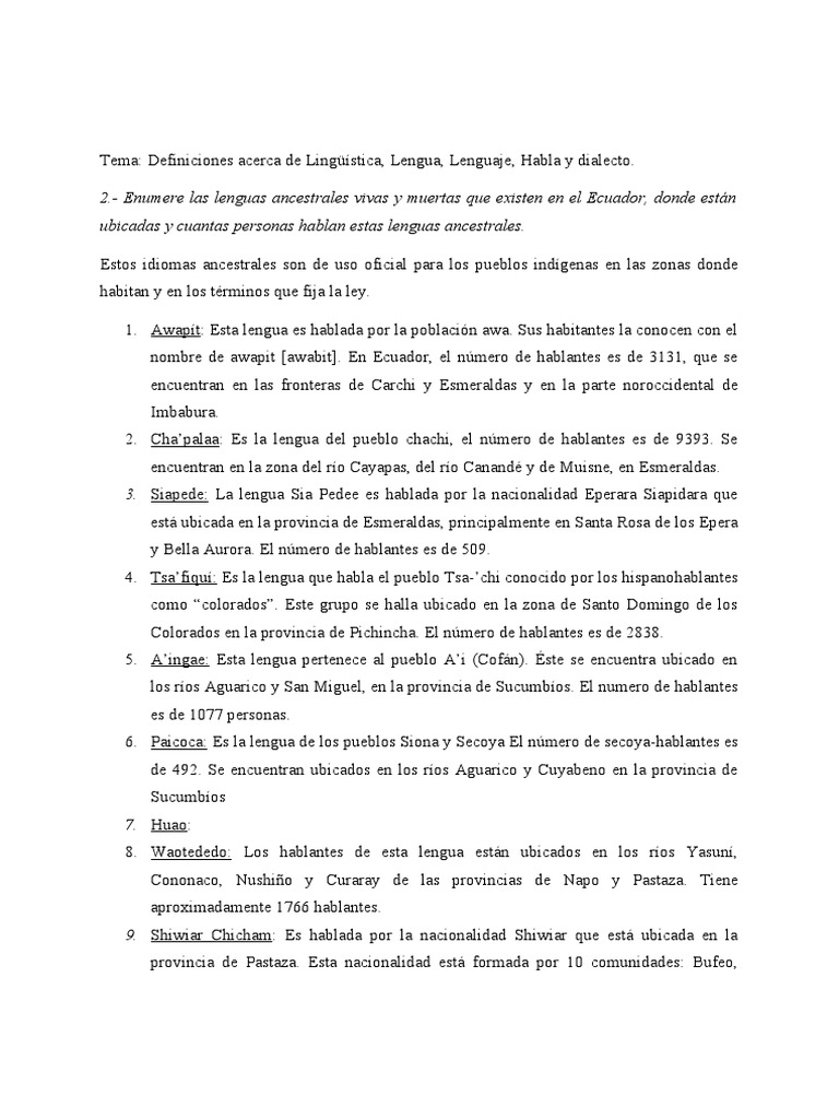 Lenguas Muertas y Vivas Del Ecuador | PDF | Ecuador | Semiótica
