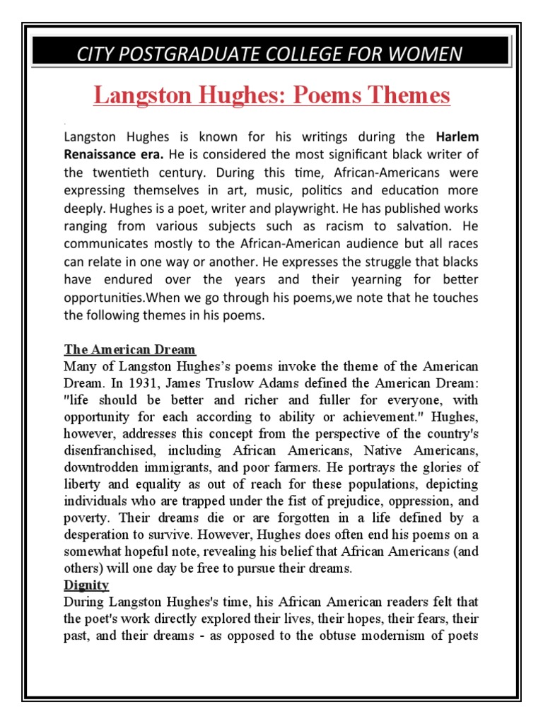 Langston Hughes Poems Explore Themes of the American Dream, Dignity ...