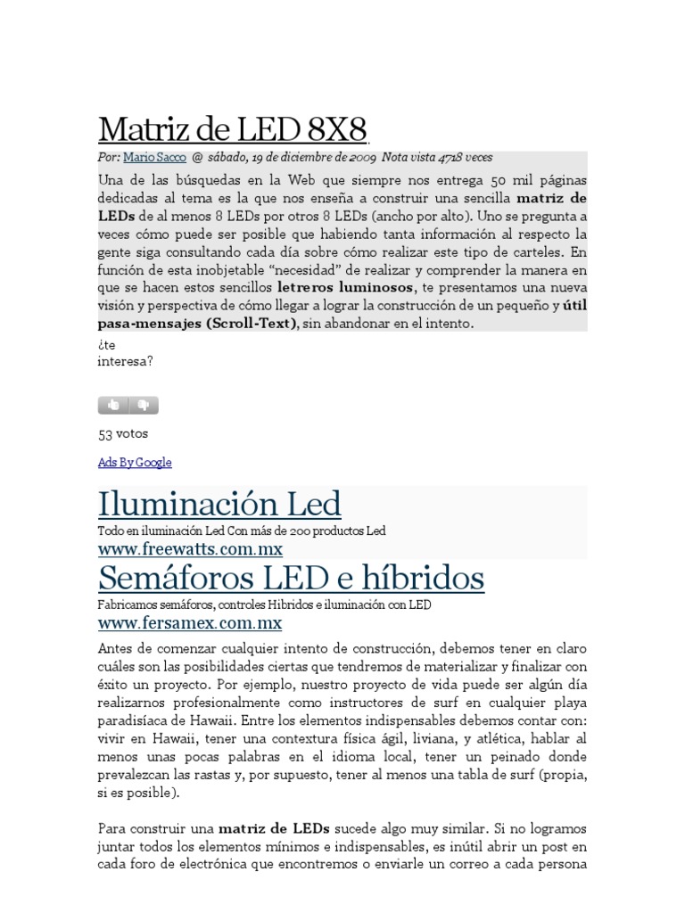 Matriz de LED 8X8 | PDF | Diodo emisor de luz | Matriz (Matemáticas)