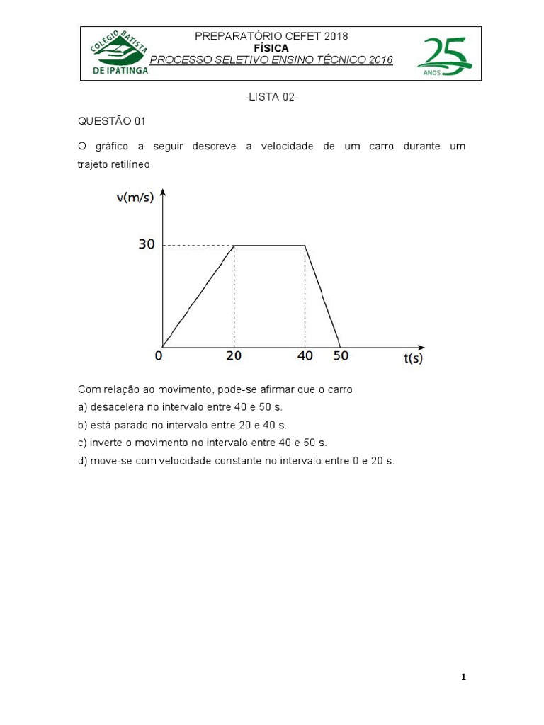 Fisica - Lista de Exercicios 02 | PDF | Termômetro | Temperatura