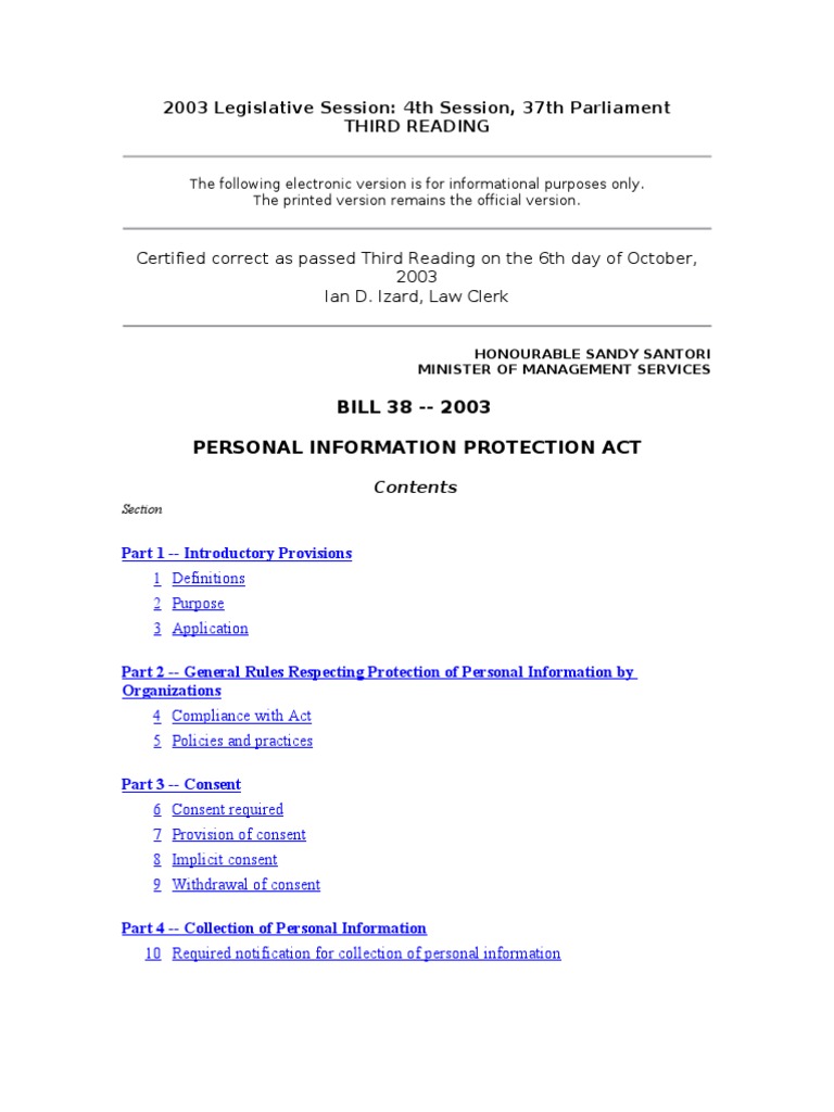 2003 Rework of Bill 38 | PDF | Personally Identifiable Information ...