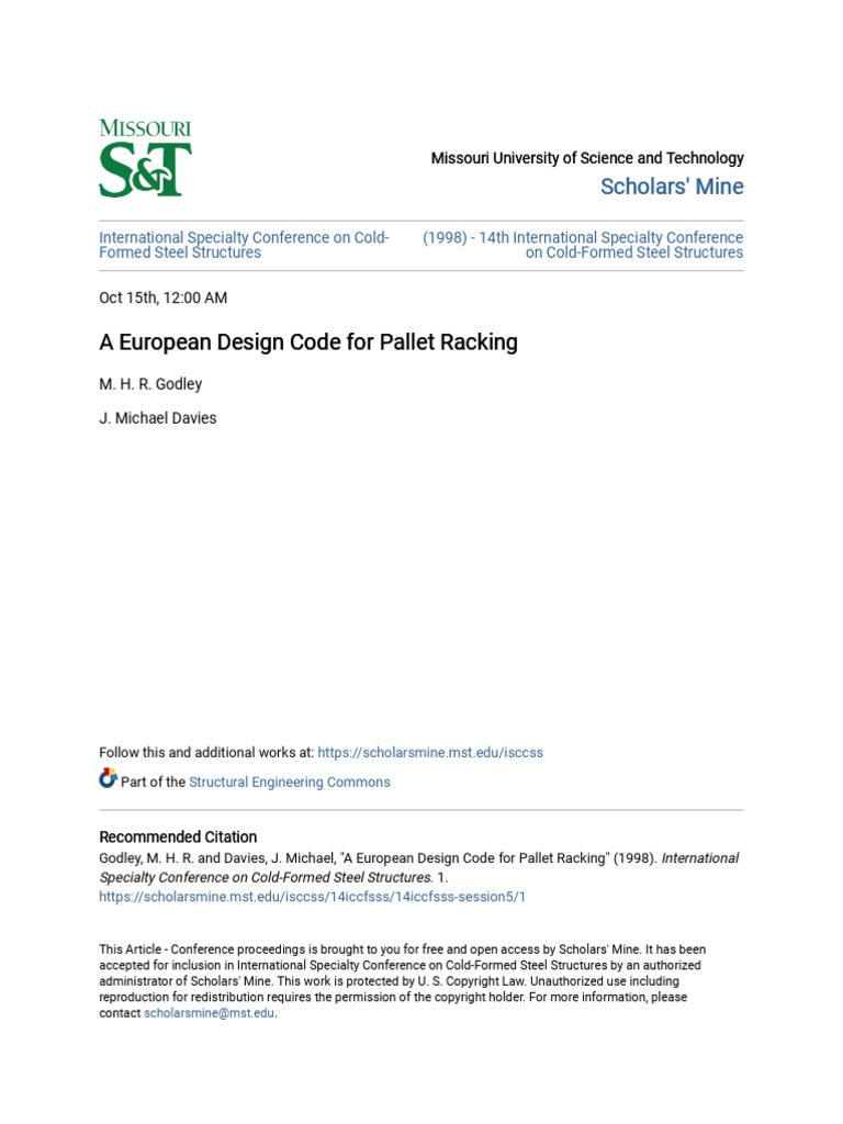 A European Design Code For Pallet Racking PDF | PDF | Buckling ...