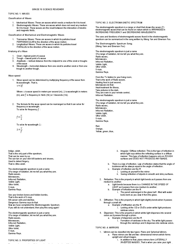 v=λf v λ f: Grade 10 Science Reviewer Topic No. 1: Waves Classification ...