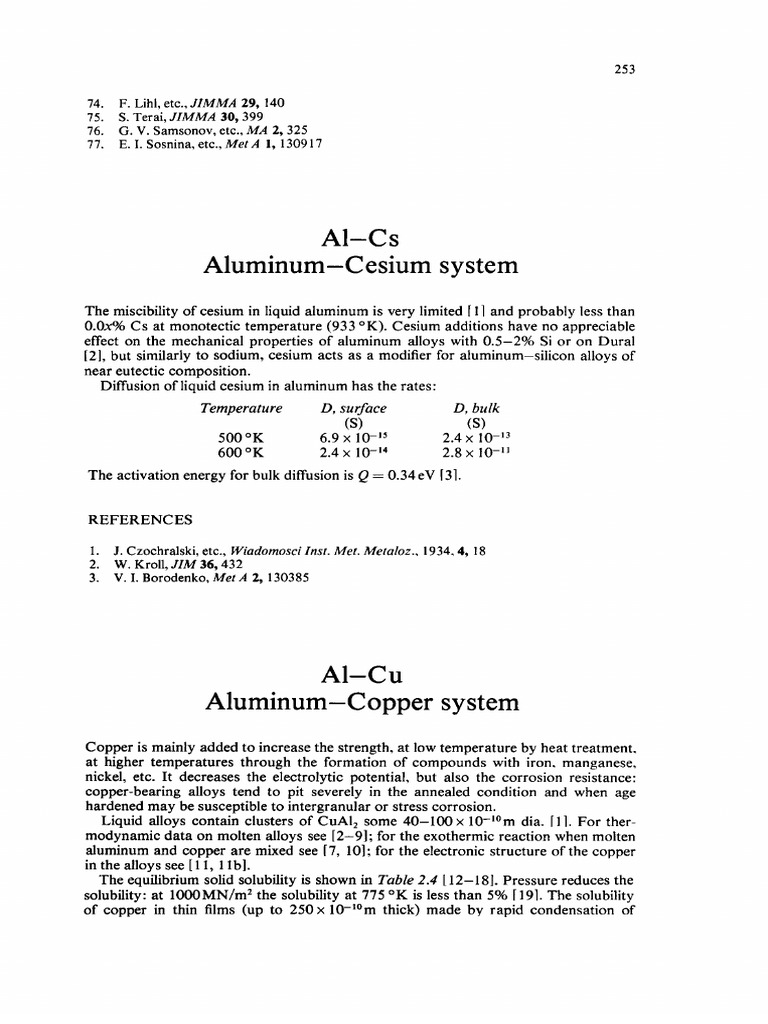 Al-Cs Aluminum-Cesium System: Temperature D, Surface D, Bulk | PDF