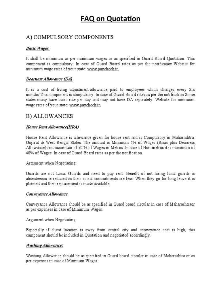 FAQ On Quotation | PDF | Wage | Gratuity
