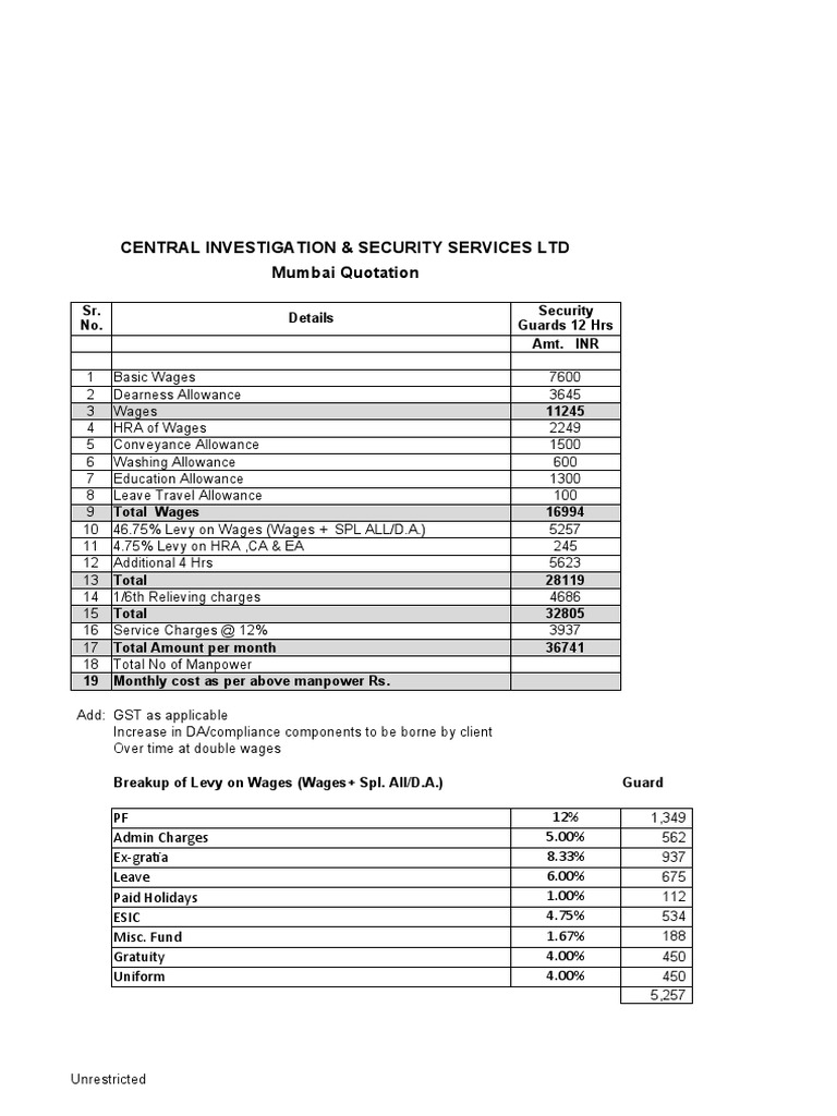 Central Investigation & Security Services LTD Mumbai Quotation | PDF ...