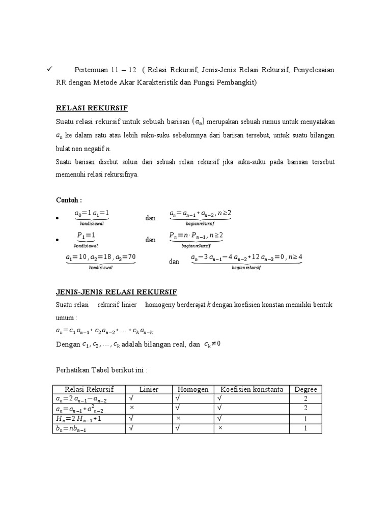 Relasi Rekursif dan Jenisnya dalam Matematika | PDF