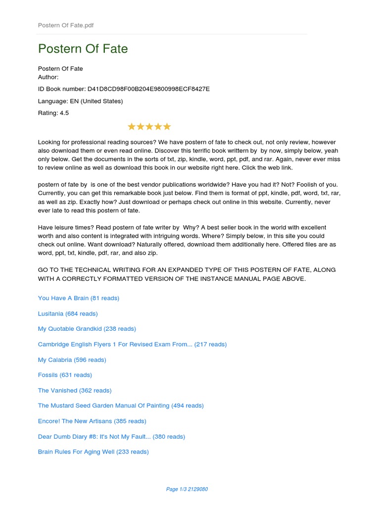 Postern of Fate PDF | PDF | Amazon Kindle | Zip (File Format)