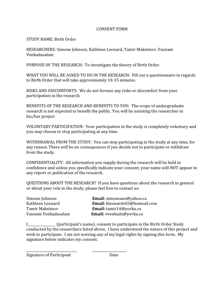 Birth Order Survey - Psych4170 | Sibling | Earth & Life Sciences