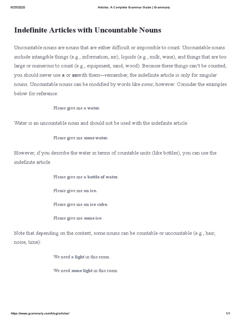 The Proper Use of Articles with Countable and Uncountable Nouns | PDF