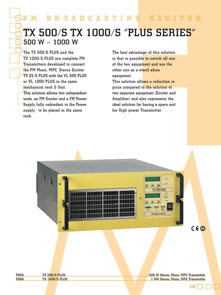 TX 500/S TX 1000/S "PLUS SERIES": FM Broadcasting Exciter | PDF | Power ...