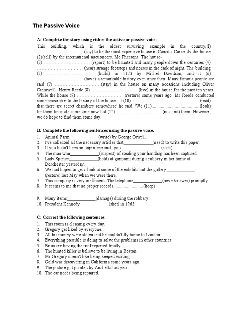 A: Complete The Story Using Either The Active or Passive Voice | PDF