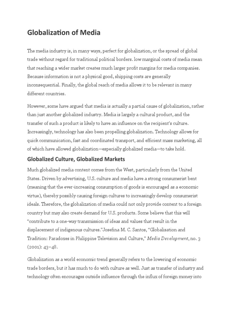 Globalization of Media | PDF | Box Office | Globalization
