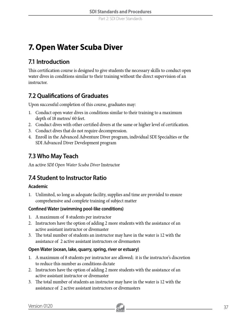 SDI Diver Standards - 07 - Open - Water - Scuba - Diver | PDF | Scuba ...