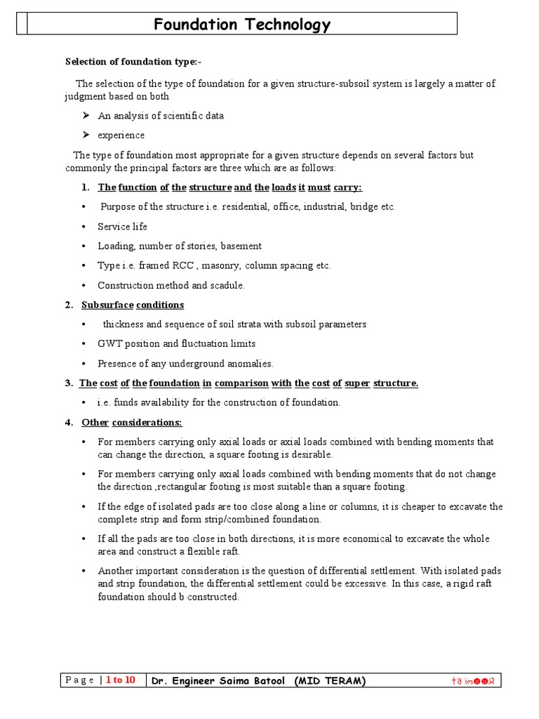 Selection of Foundation Type:-: Page | PDF | Deep Foundation ...