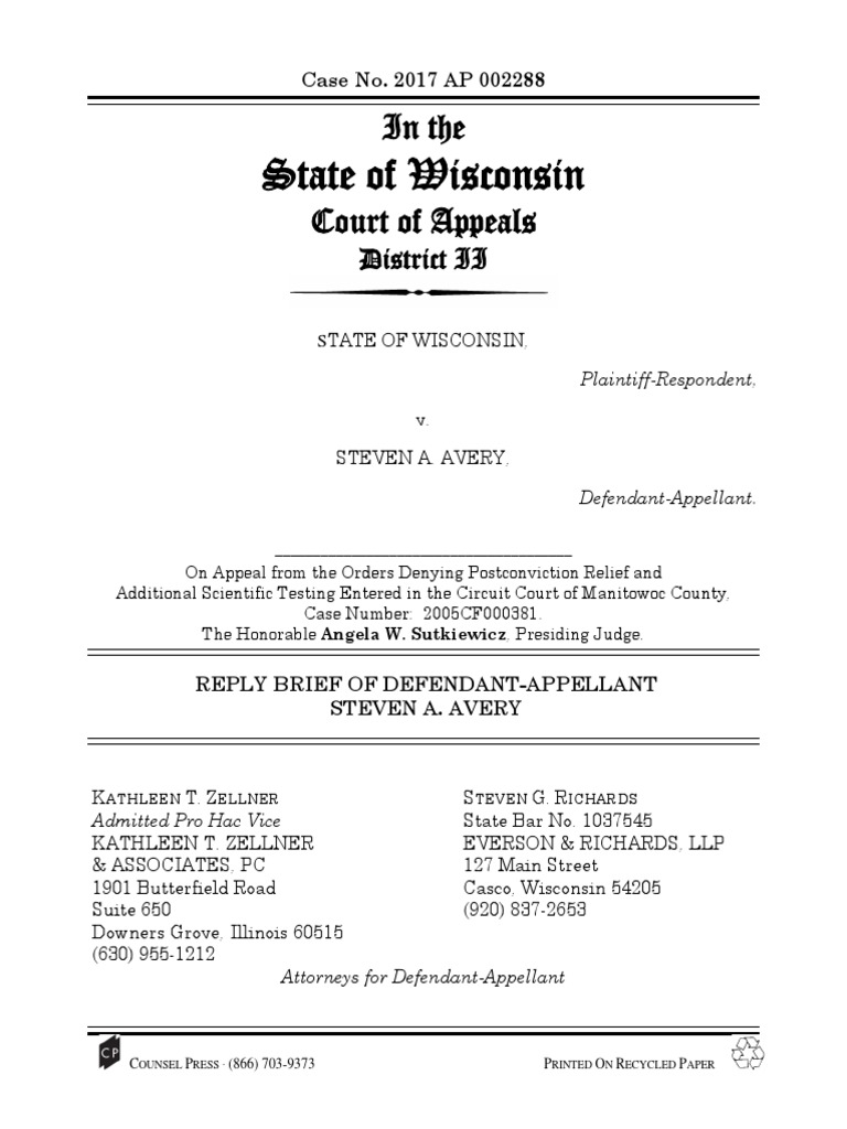 Steven Avery Appeals Court Reply Brief | PDF | Wisconsin Circuit Courts | Estoppel