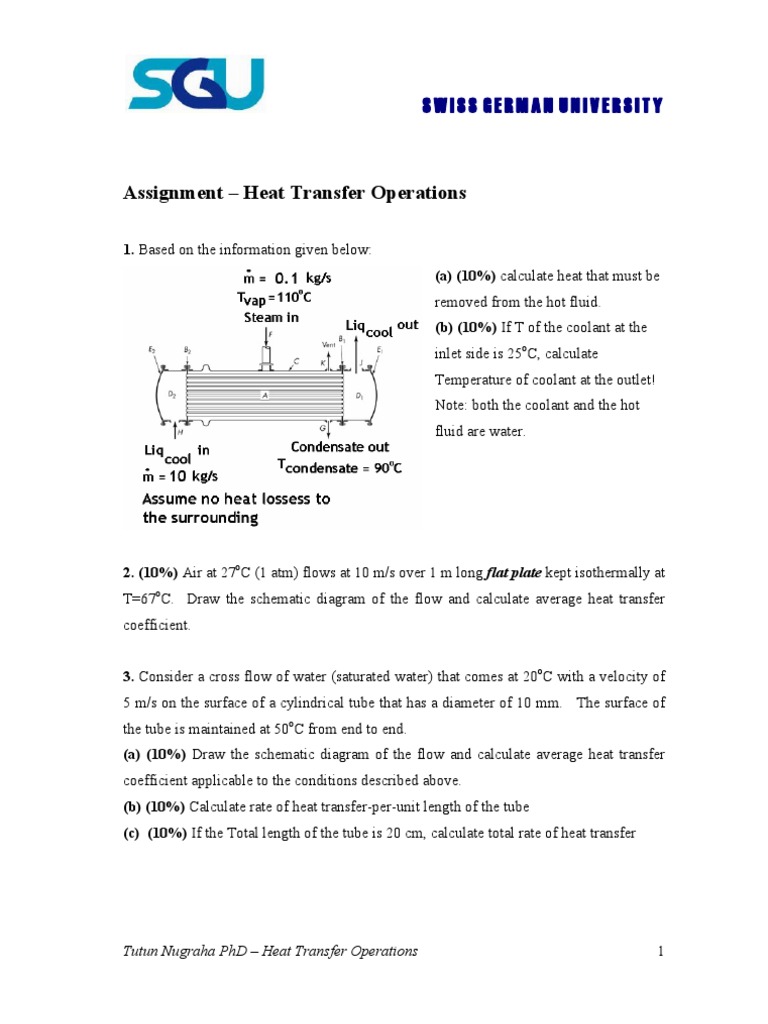 Heat Transfer Operations Assignment | PDF | Heat Transfer | Heat
